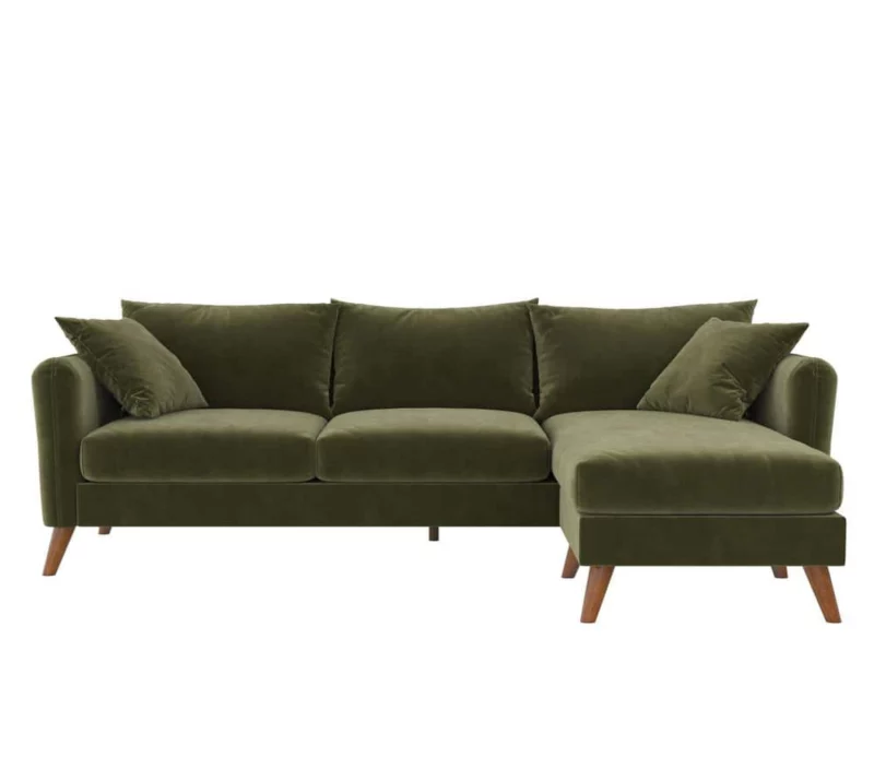 Emerald L-Shaped Sofa, Velvet, Green Colour